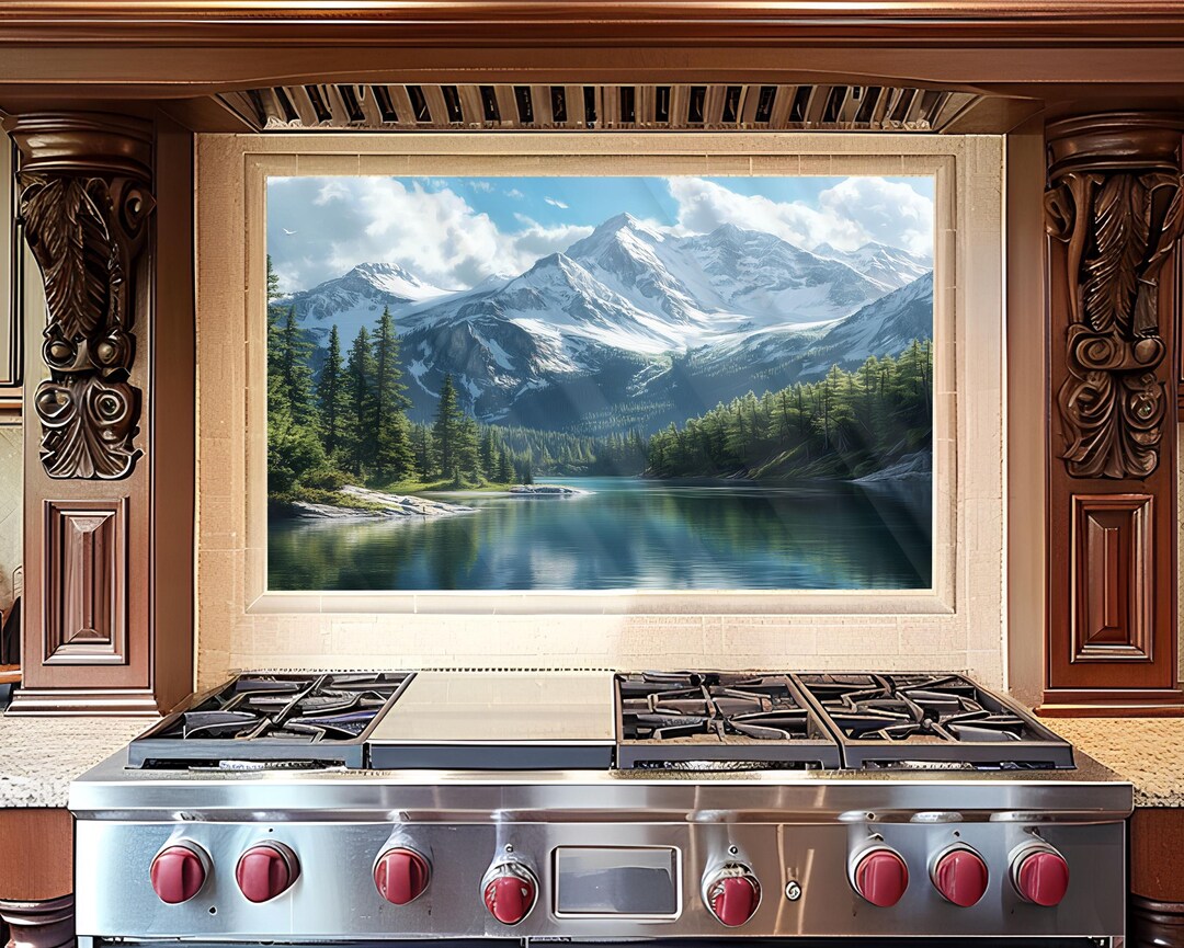 Glass Backsplash for Kitchen Wall, Nature Landscape Kitchen Backsplash ...