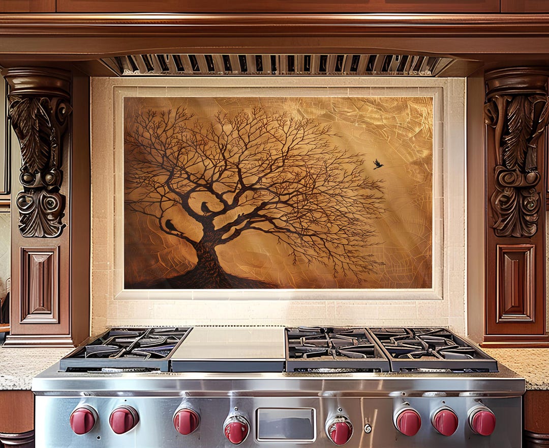Tree of Life Kitchen Backsplash, Tempered Glass Backsplash, Heat ...
