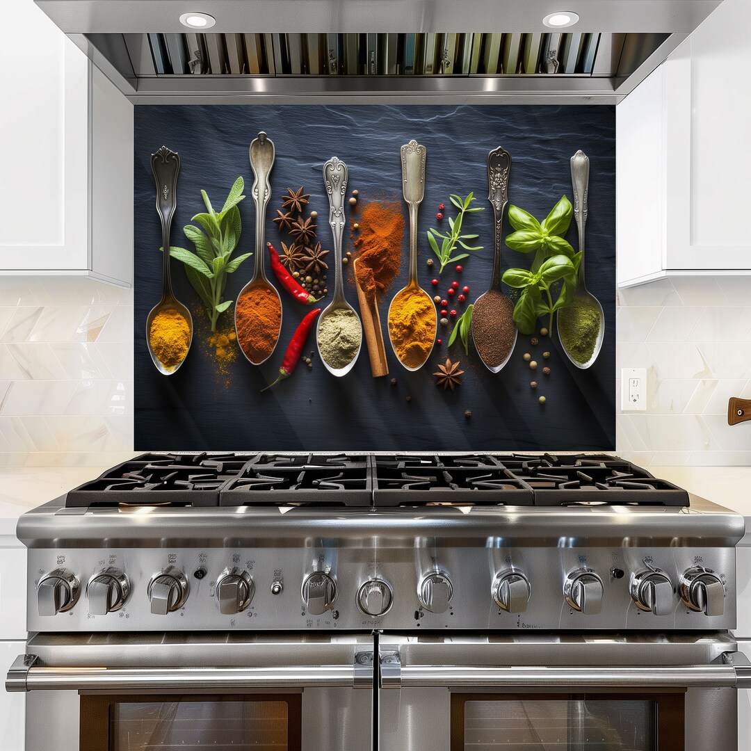 Tempered Glass Kitchen Backsplash, Stove Backsplash, Spice Spoon ...