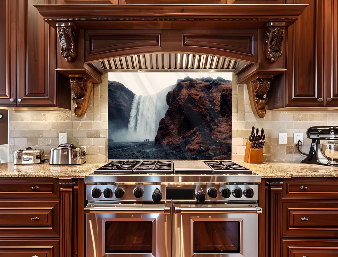 Empered Glass Backsplash, Waterfall Journey Kitchen Backsplash, Glass ...