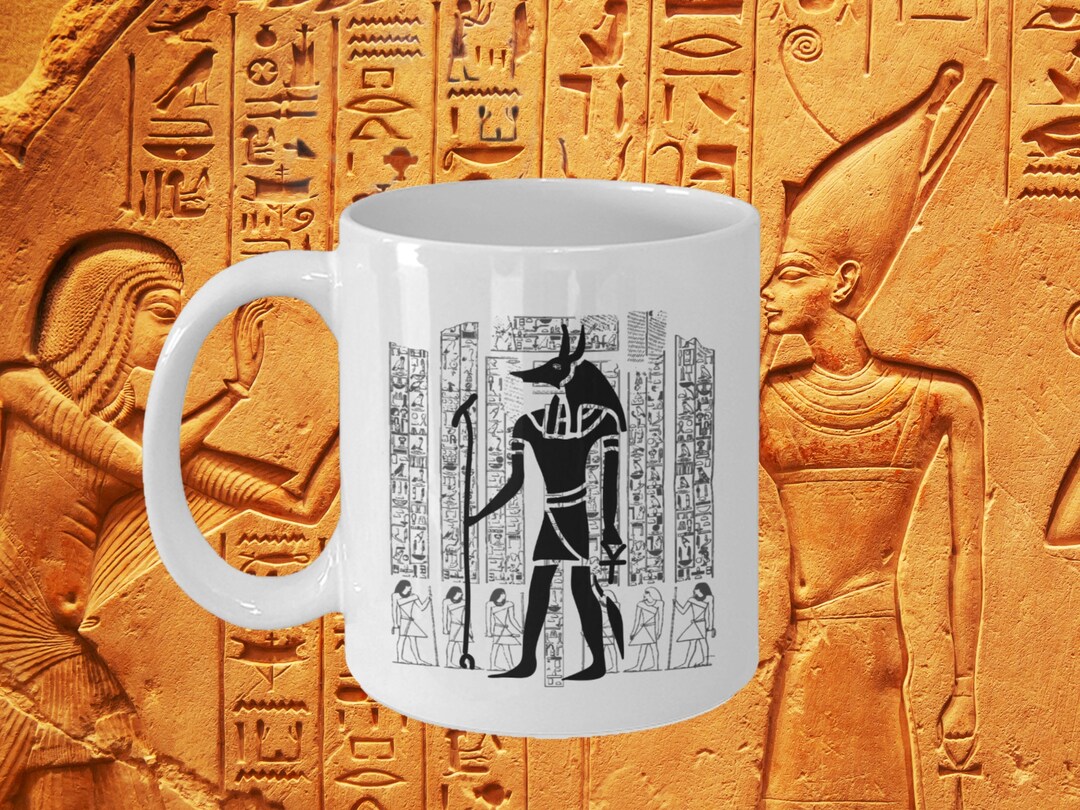Anubis, Egyptian Mythology Coffee Cup, Egyptian Hieroglyphs Mug - Etsy