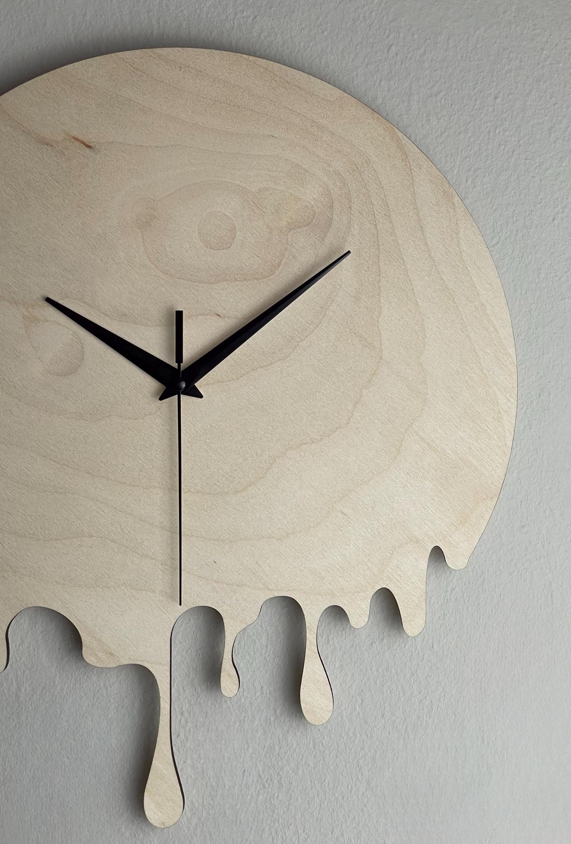 Natural Wooden Drip Wall Clock - Modern Minimalist Design, Birch ...