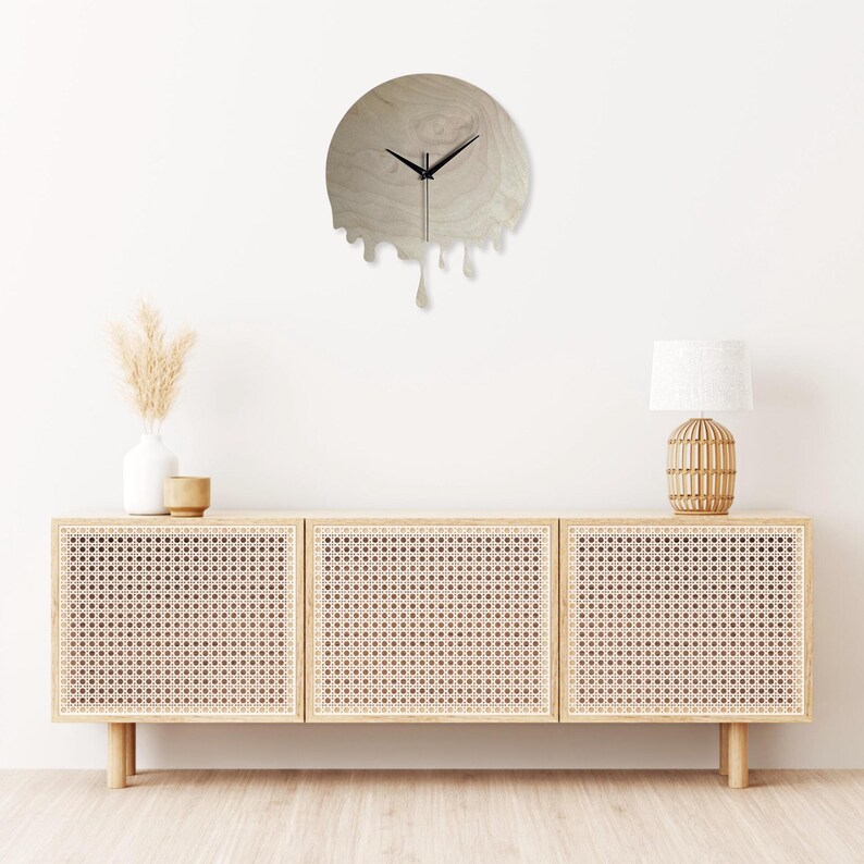 Natural Wooden Drip Wall Clock - Modern Minimalist Design, Birch ...