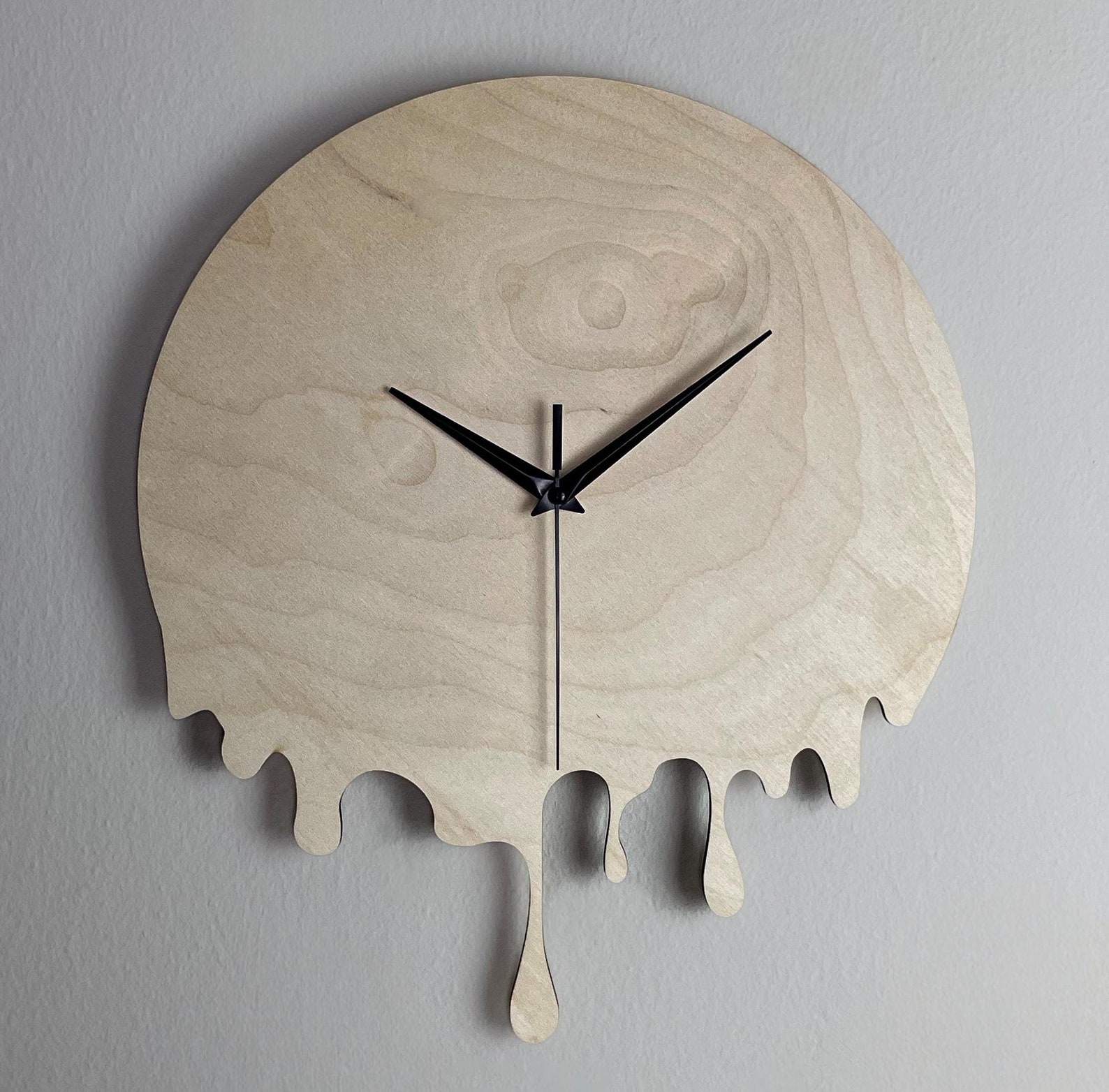 Natural Wooden Drip Wall Clock - Modern Minimalist Design, Birch ...