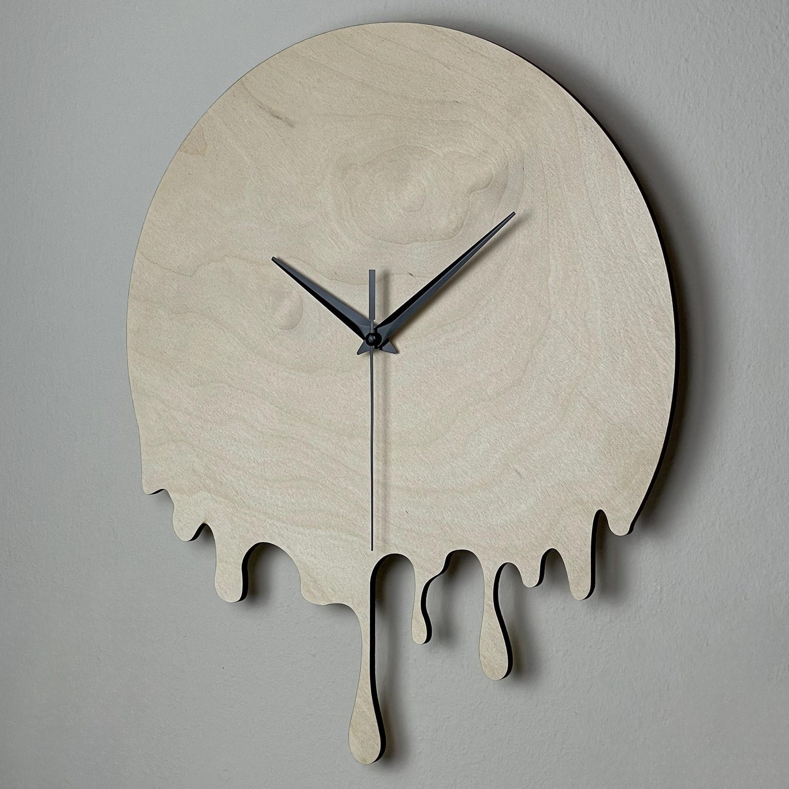 Natural Wooden Drip Wall Clock - Modern Minimalist Design, Birch ...