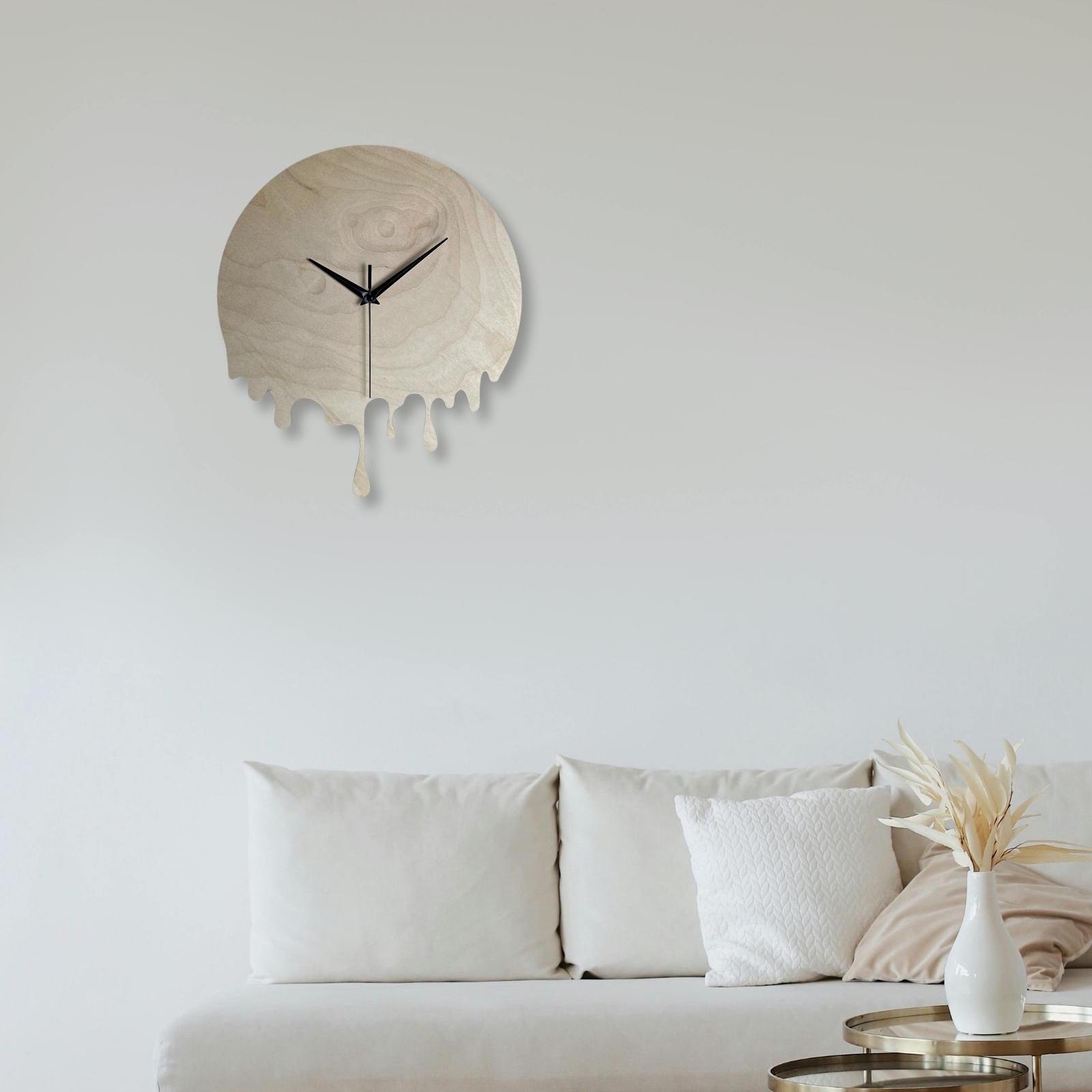 Natural Wooden Drip Wall Clock - Modern Minimalist Design, Birch ...