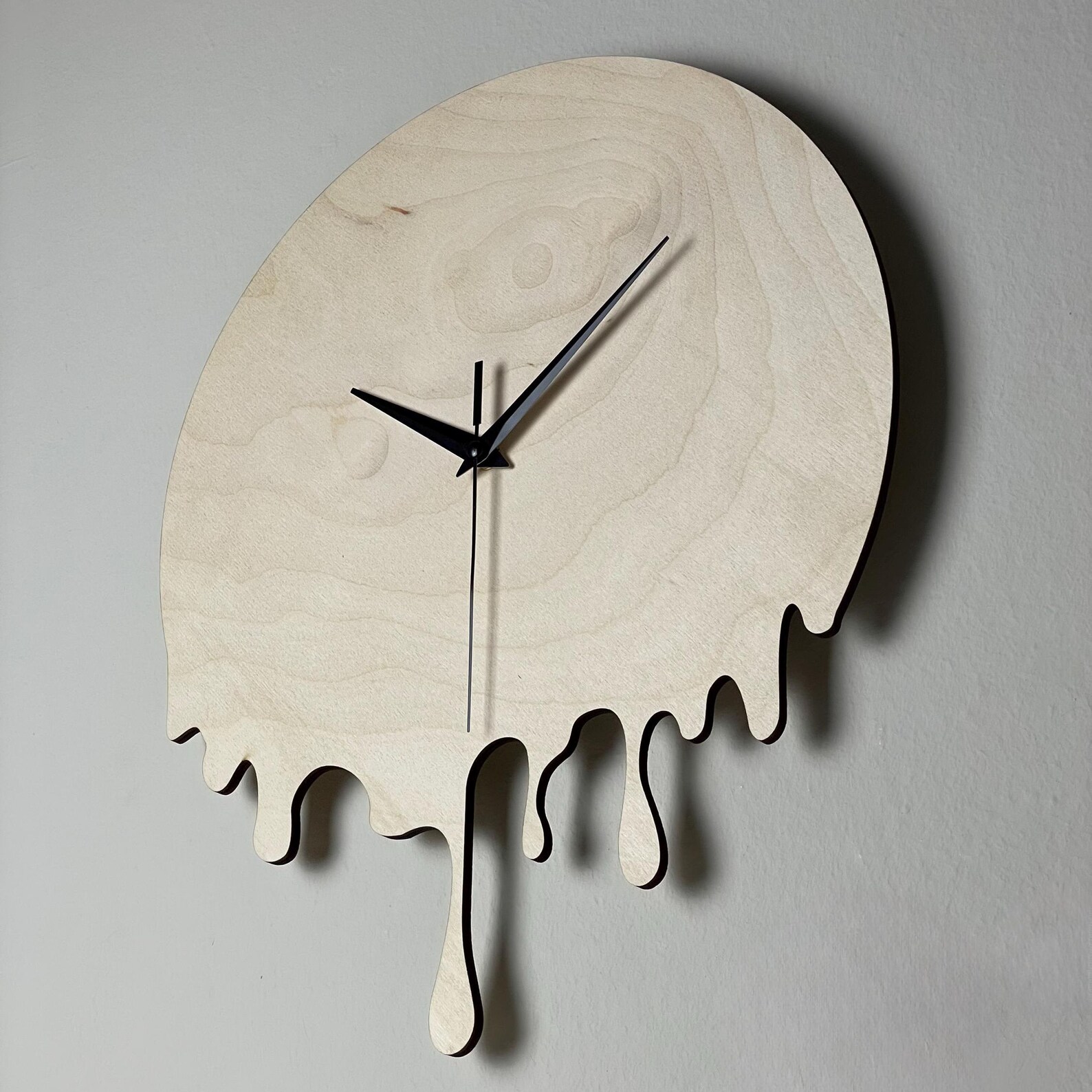Natural Wooden Drip Wall Clock - Modern Minimalist Design, Birch ...