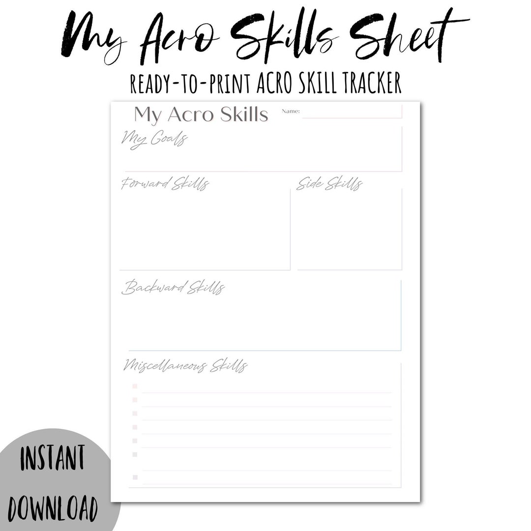 Acro Skills Goal Sheet: Dance Teacher Progress Tracker (PDF) - Etsy