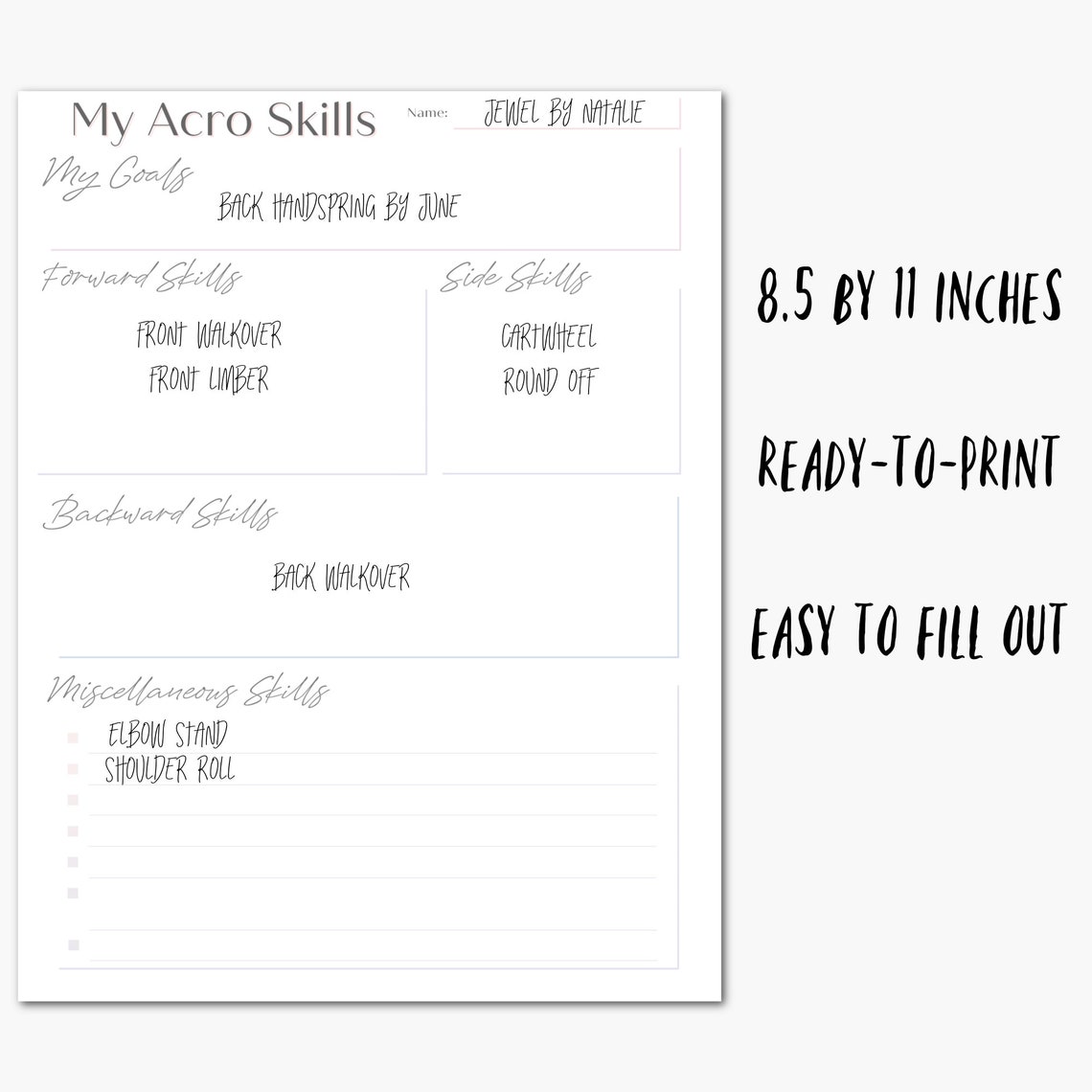 Acro Skills Goal Sheet: Dance Teacher Progress Tracker (PDF) - Etsy