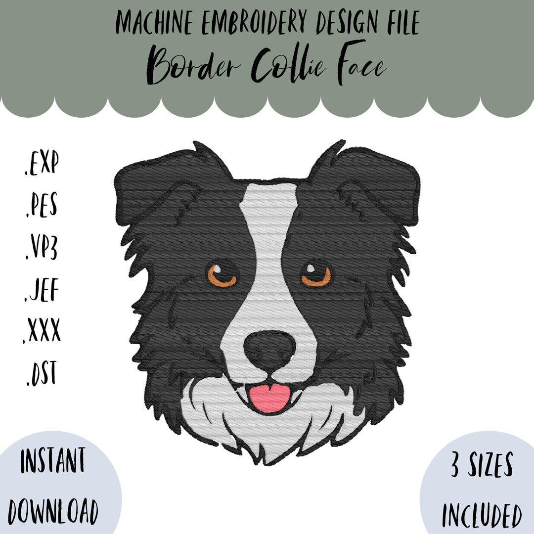 Border Collie Face Embroidery Design for Machine (digital Download) - Etsy