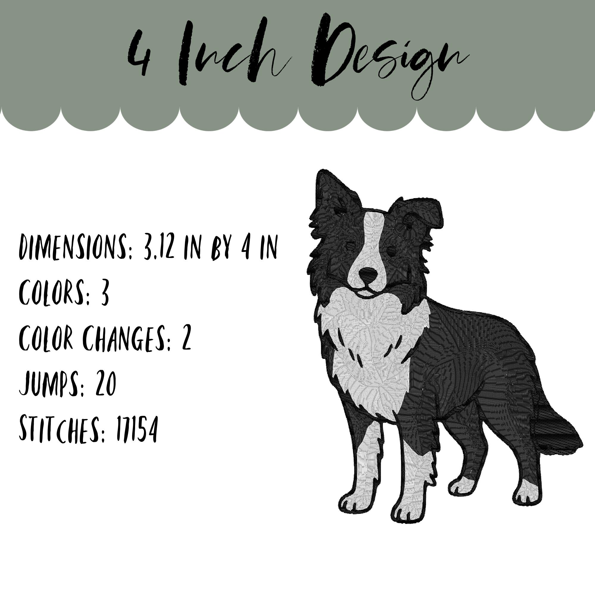 Border Collie Dog Standing Embroidery Design for Machine (digital ...