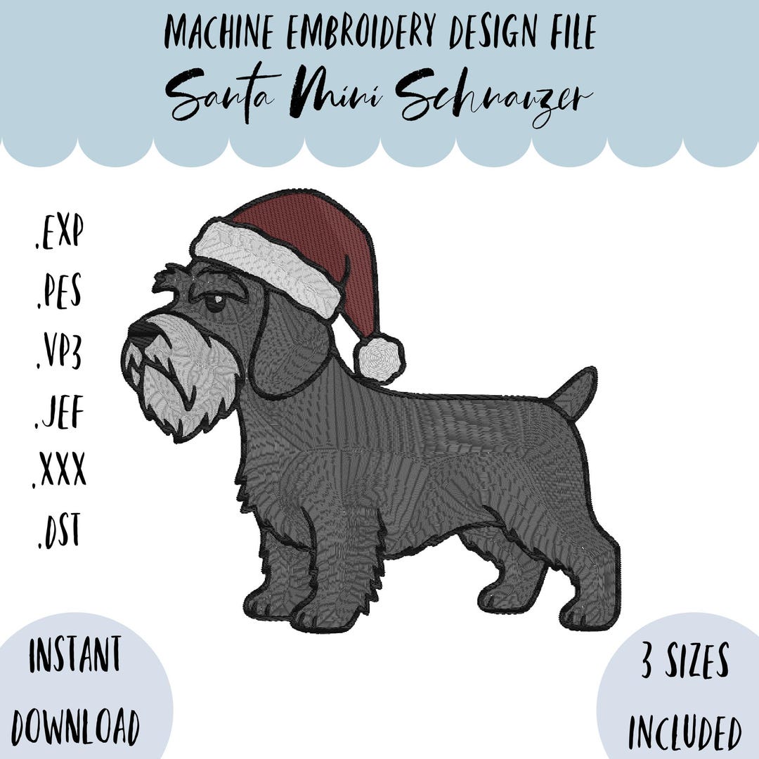Santa Mini Schnauzer Design | Holiday Machine Embroidery Pattern ...