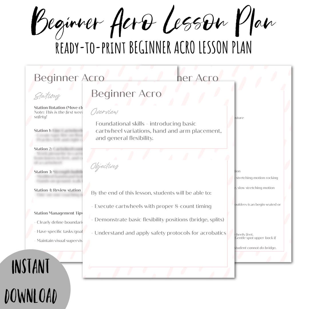 Beginner Acro Lesson Plan: Dance Teacher Activity Sheet (PDF) - Etsy