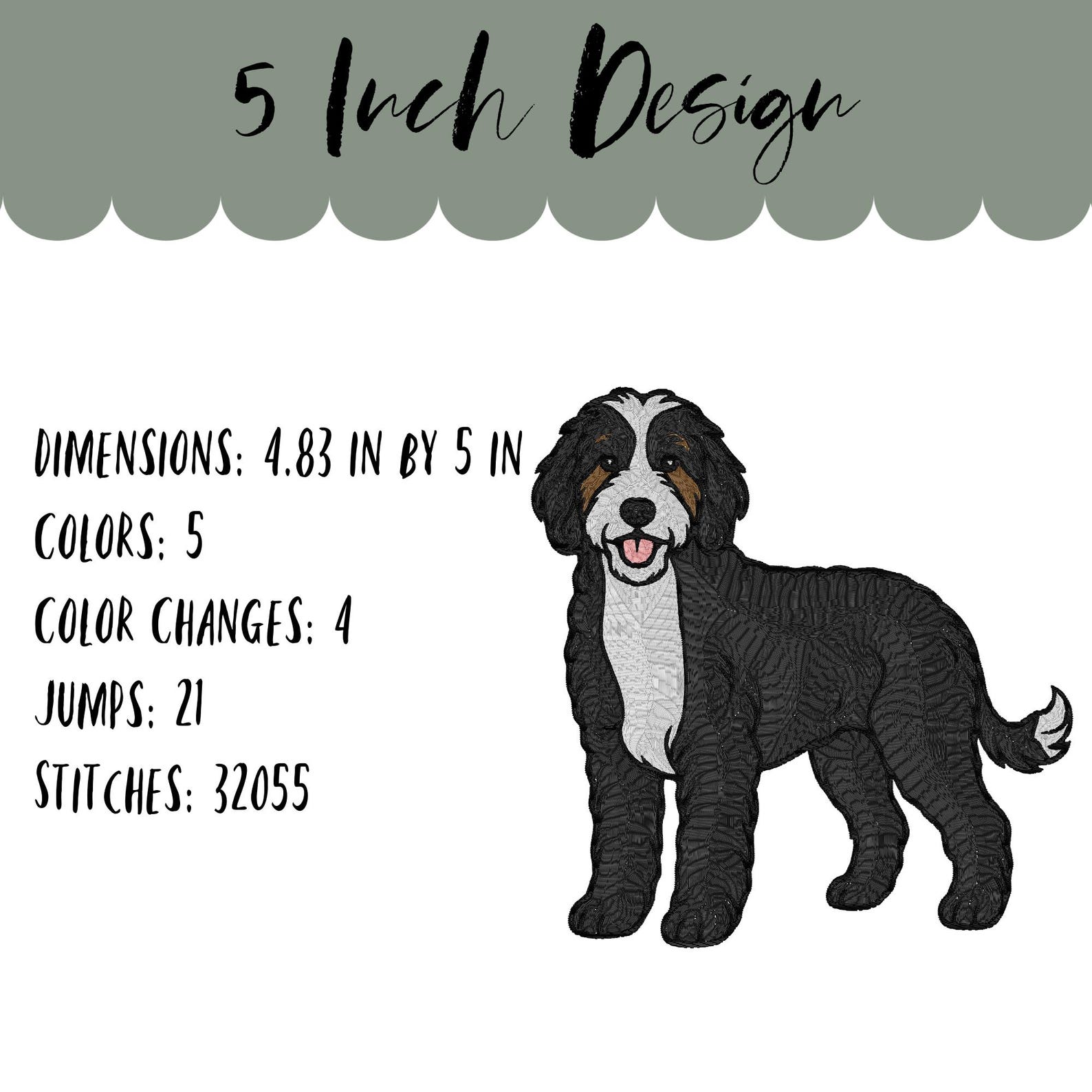 Tri-color Bernedoodle Dog Embroidery Design for Machine (digital ...