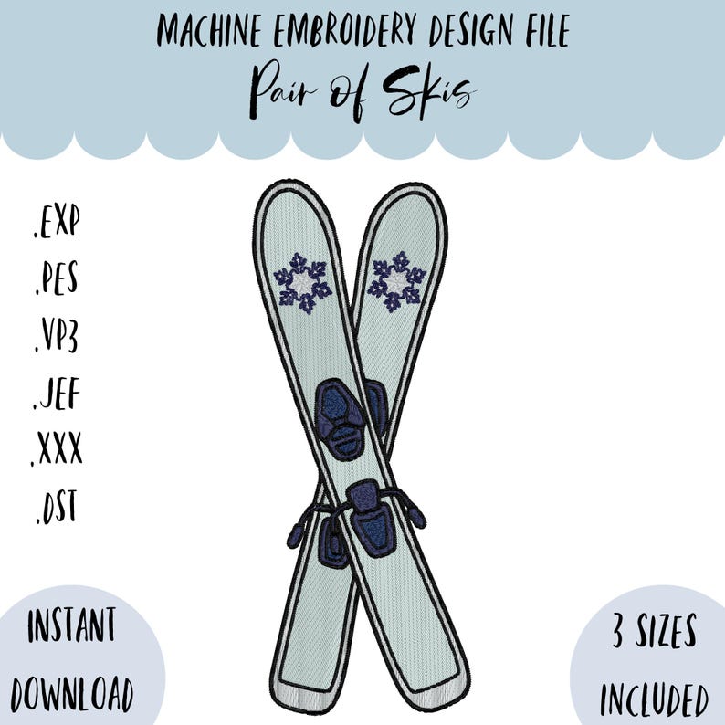 Pair of Skis Embroidery Machine Design | Christmas + Winter Designs ...