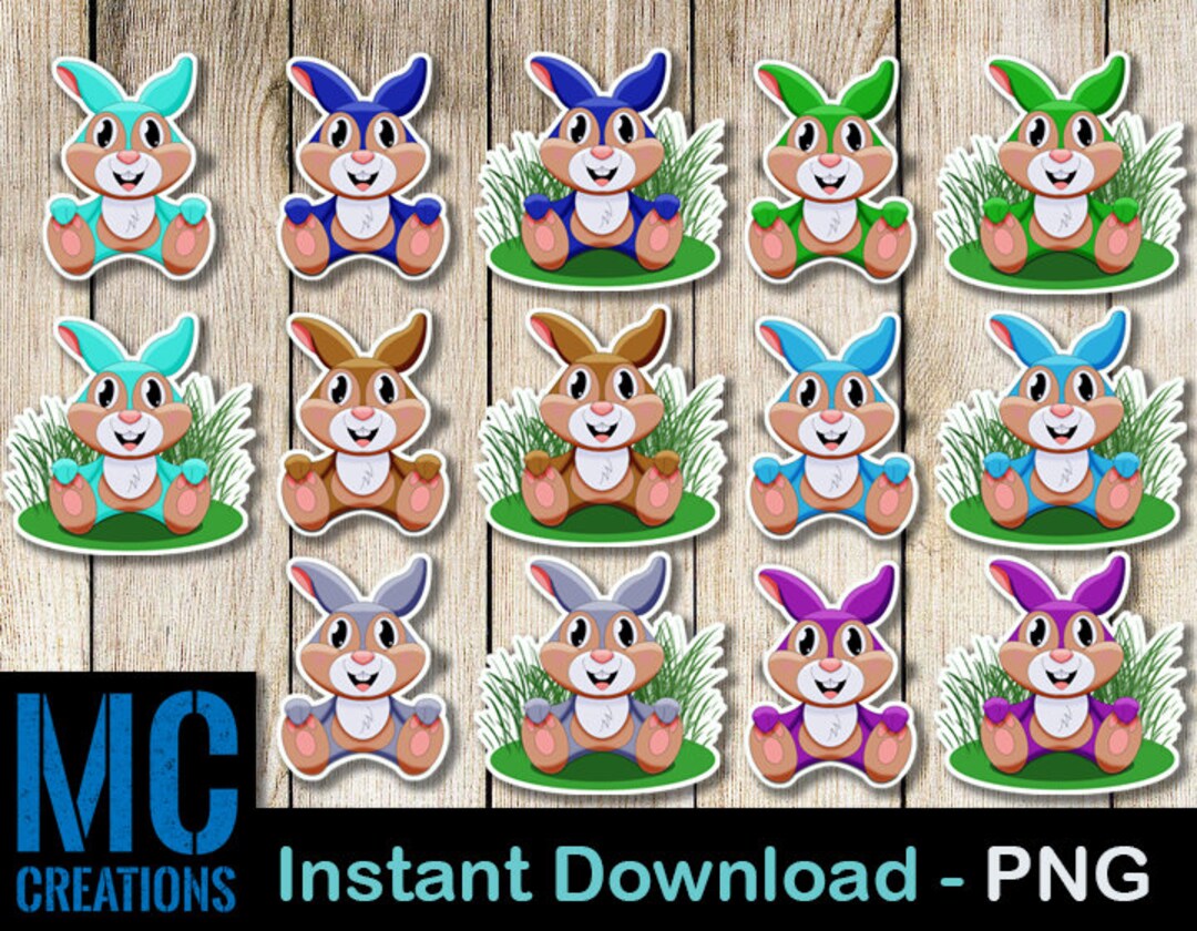 Cute Rabbit PNG Digital Sticker Bundle, Digital Sticker Bundle ...