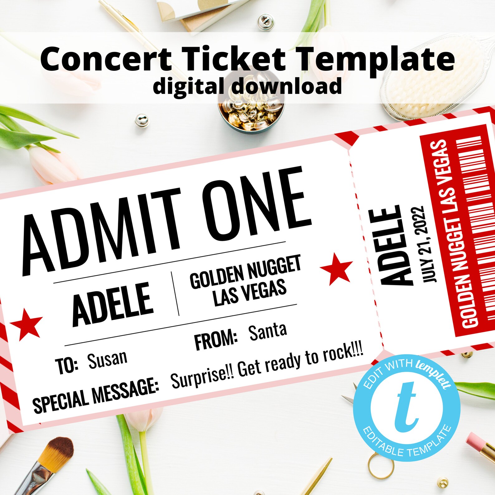 Christmas Concert Ticket Template 8x3.5 Printable - Etsy