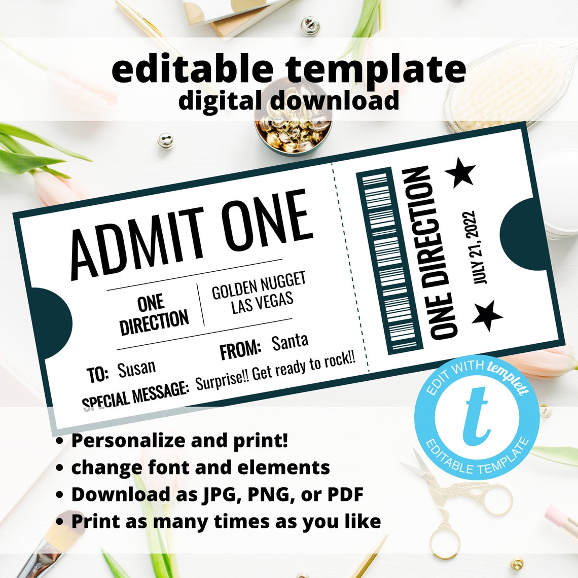 Concert Ticket Template, Surprise Show Announcement, Printable Custom ...