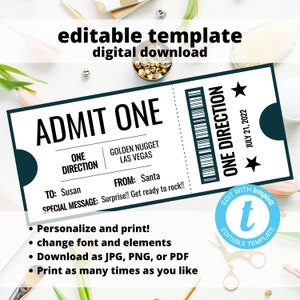 Concert Ticket Template, Surprise Show Announcement, Printable Custom ...