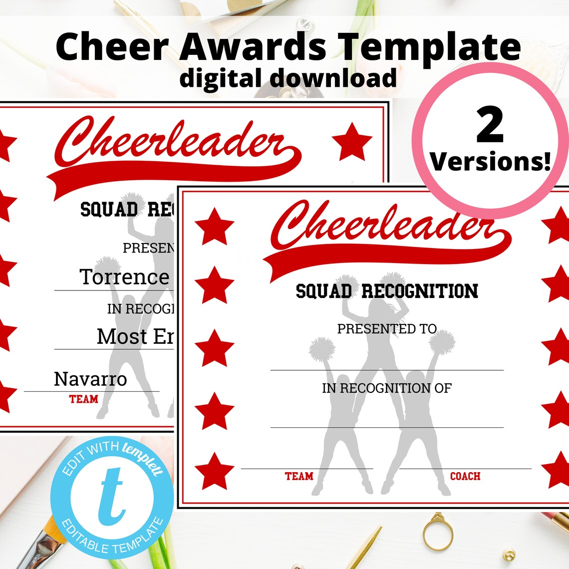 Customizable Cheerleader Award Certificate, Printable 8.5x11 Sport ...