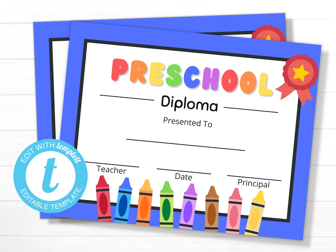 Printable Preschool Diploma, Printable 8.5x11 School Award, Preschool ...