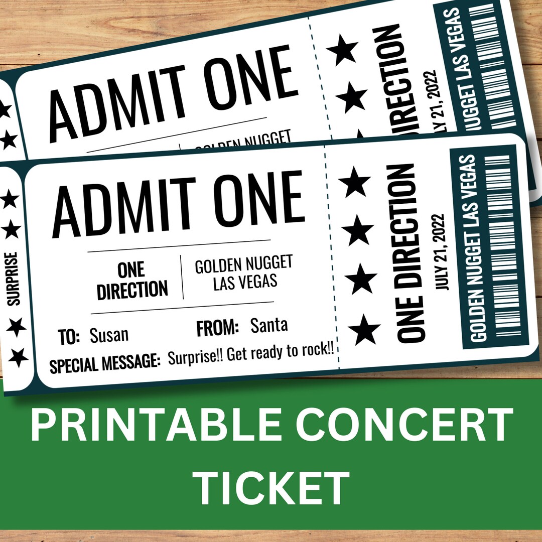 Concert Ticket Gift Template, Surprise Show Announcement, Printable ...