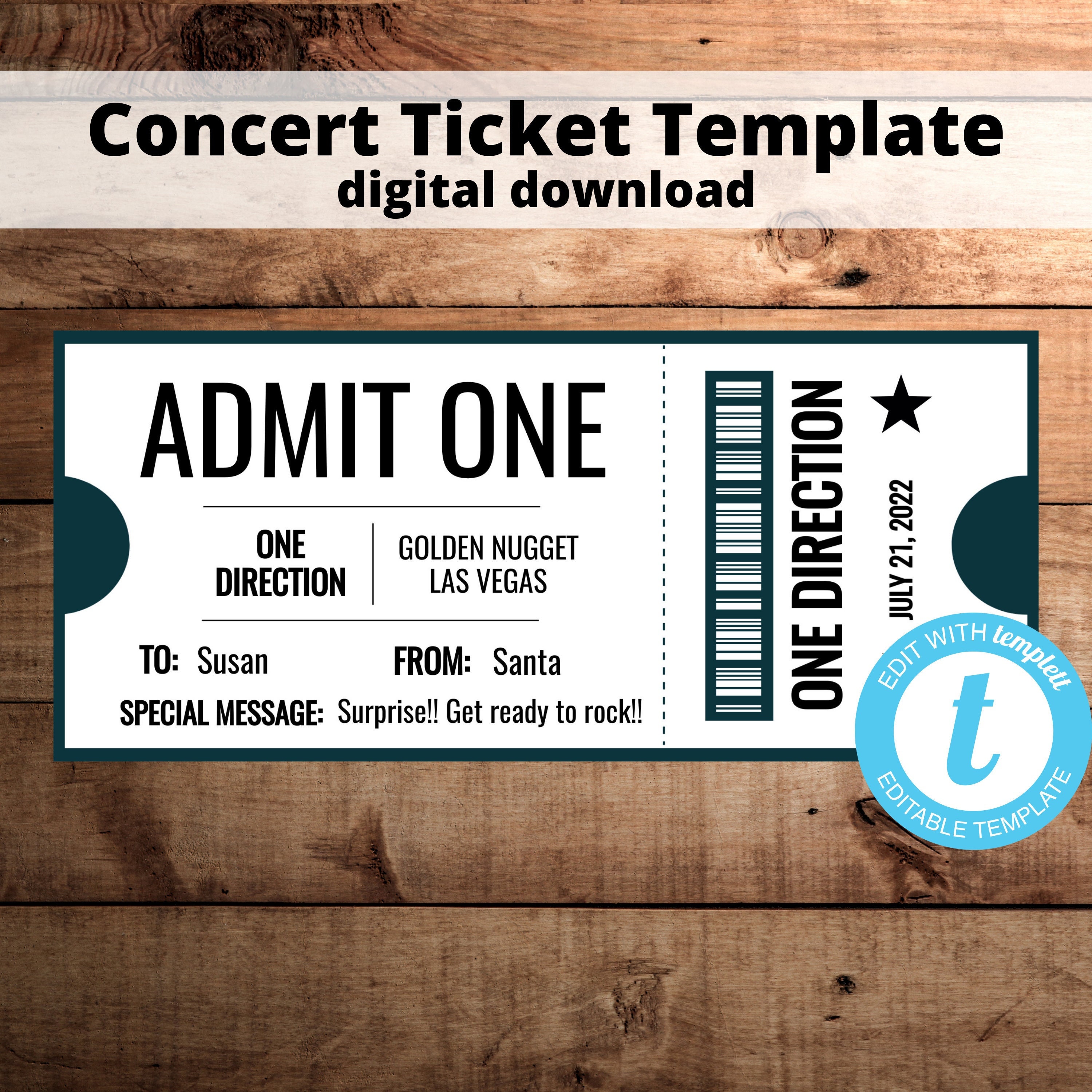 Concert Ticket Template, Surprise Show Announcement, Printable Custom ...