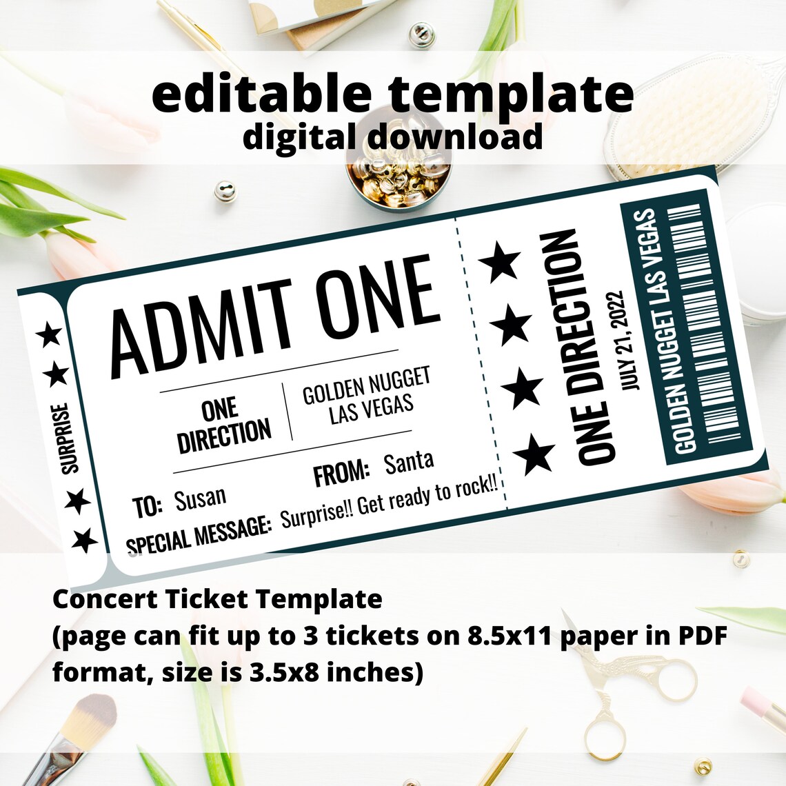 Concert Ticket Gift Template, Surprise Show Announcement, Printable ...