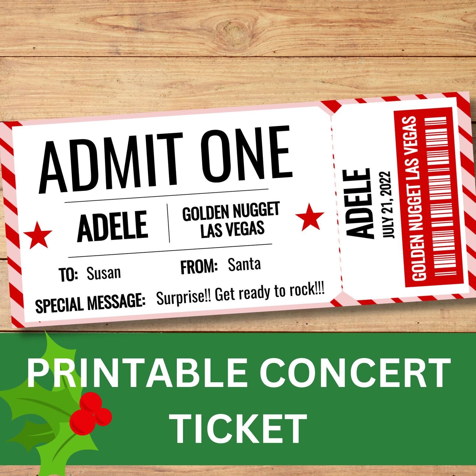 Christmas Concert Ticket Template, 8x3.5 Printable Custom Ticket - Etsy