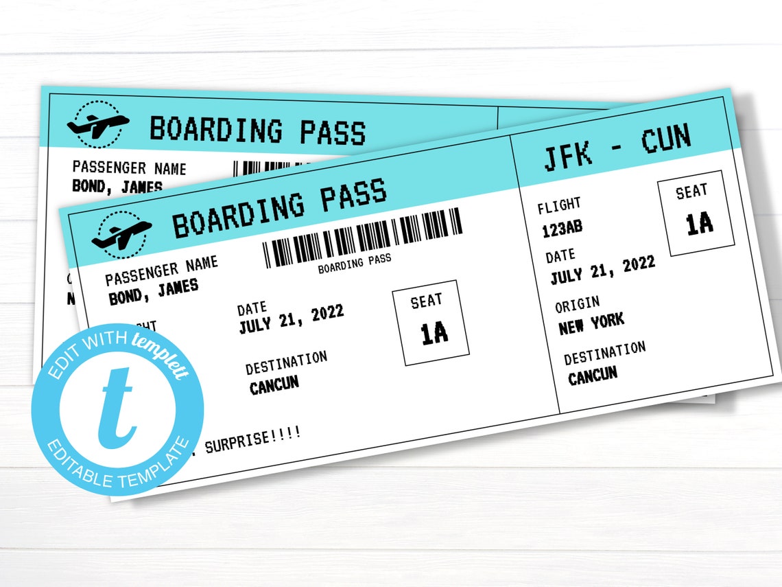 Printable Boarding Pass Template Custom Ticket Gift Voucher - Etsy
