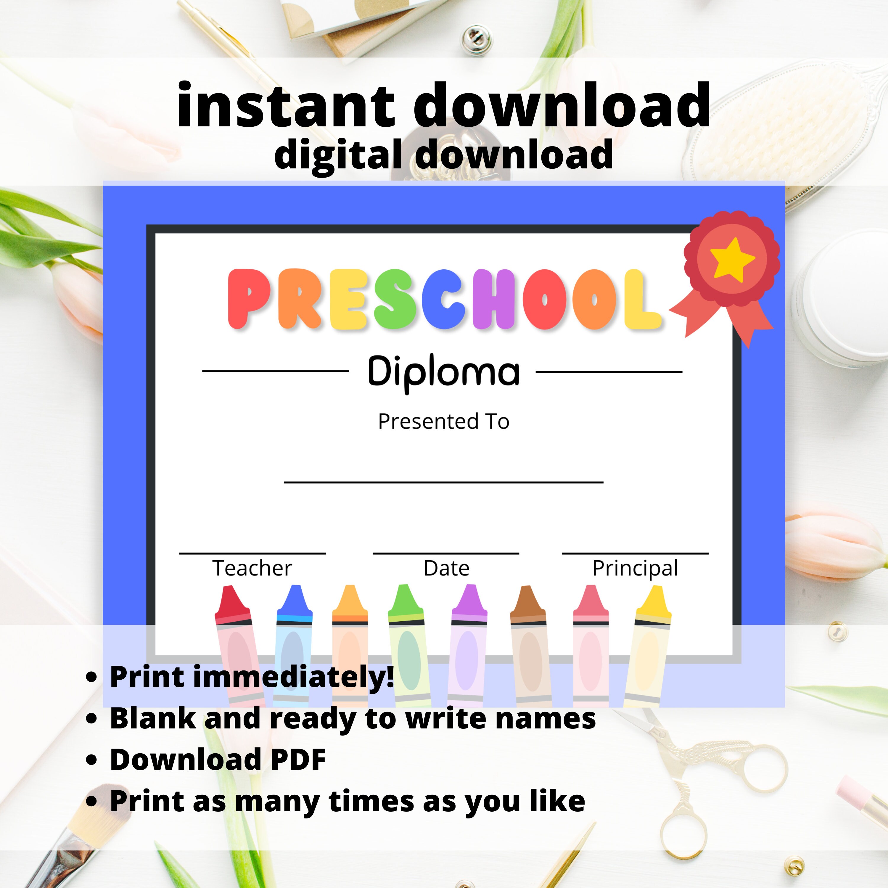 Printable Preschool Diploma, Printable 8.5x11 School Award, Preschool ...