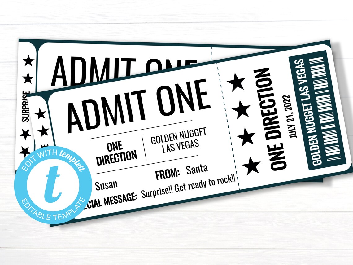 Concert Ticket Gift Template, Surprise Show Announcement, Printable ...