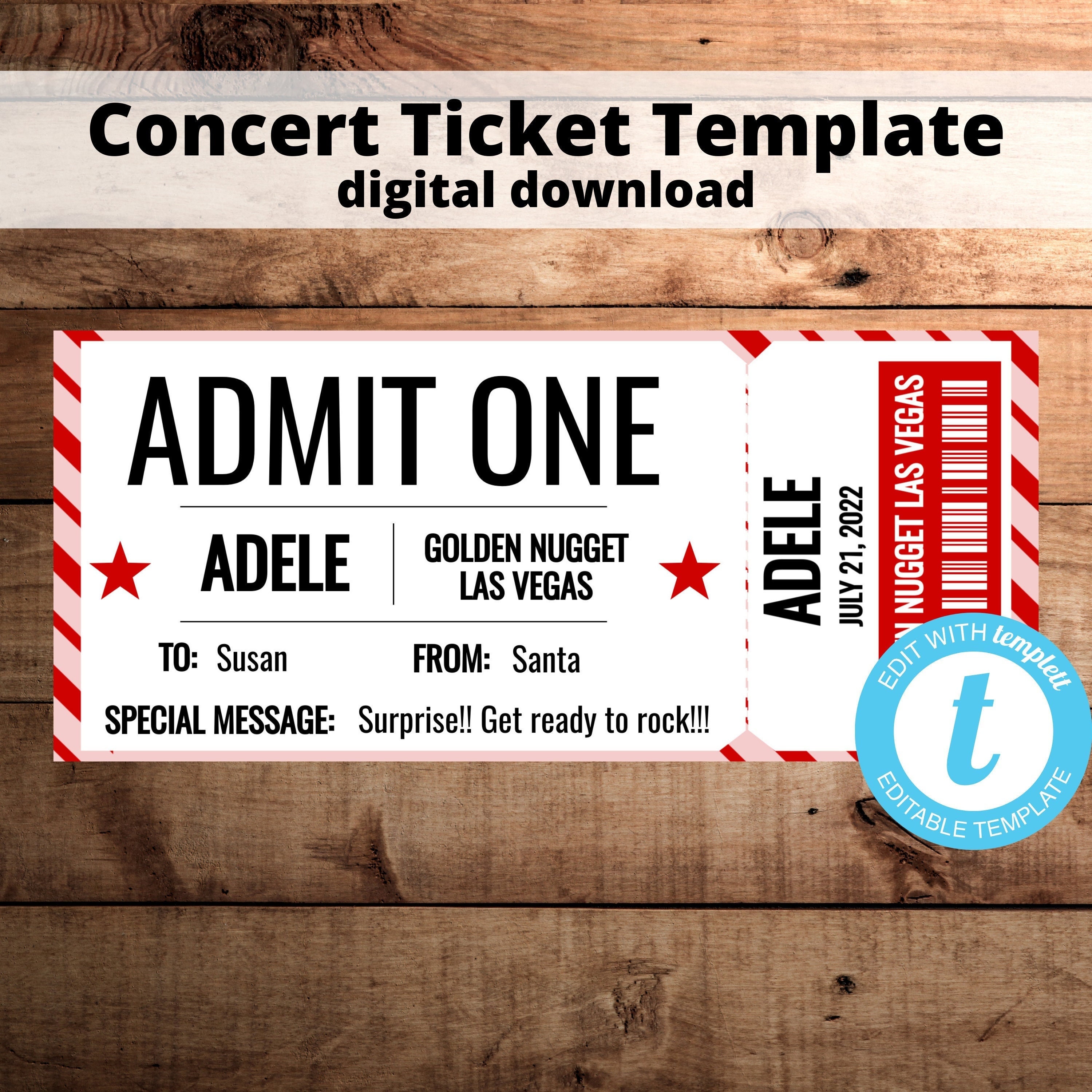 Christmas Concert Ticket Template, 8x3.5 Printable Custom Ticket - Etsy