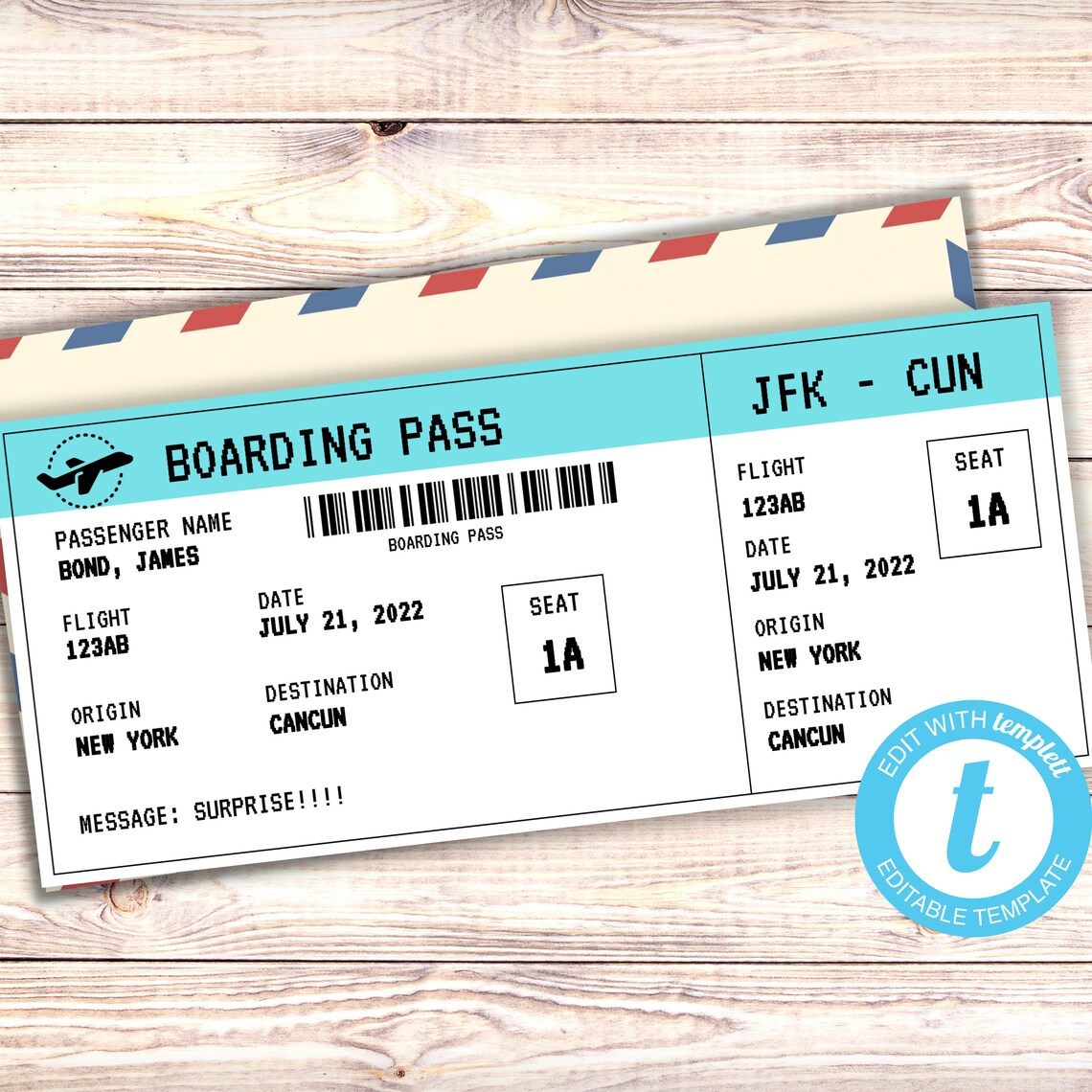 Printable Boarding Pass Template Custom Ticket Gift Voucher - Etsy