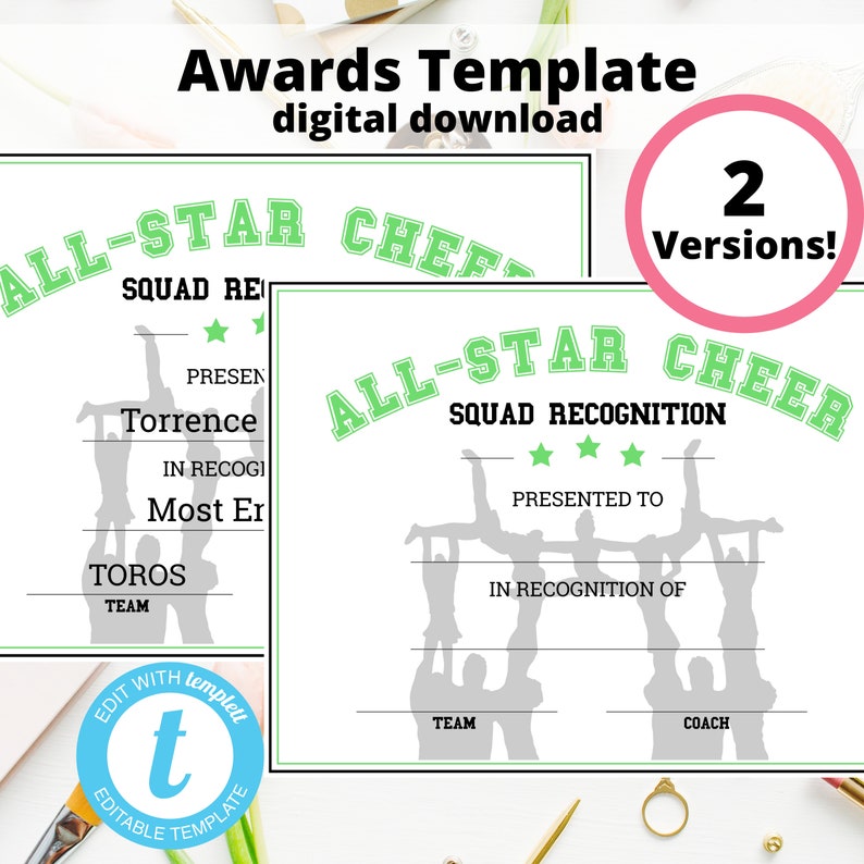 Customizable All-star Cheerleader Award Certificate, Printable 8.5x11 ...