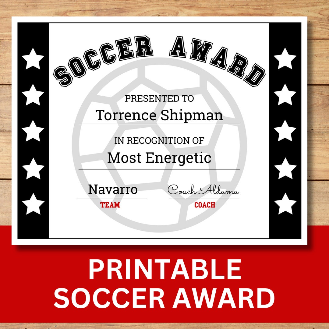 Customizable Soccer Award Certificate, Printable 8.5x11 Sport Award ...