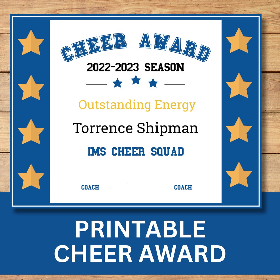 Customizable Cheerleader Award Certificate, Printable 8.5x11 Sport ...