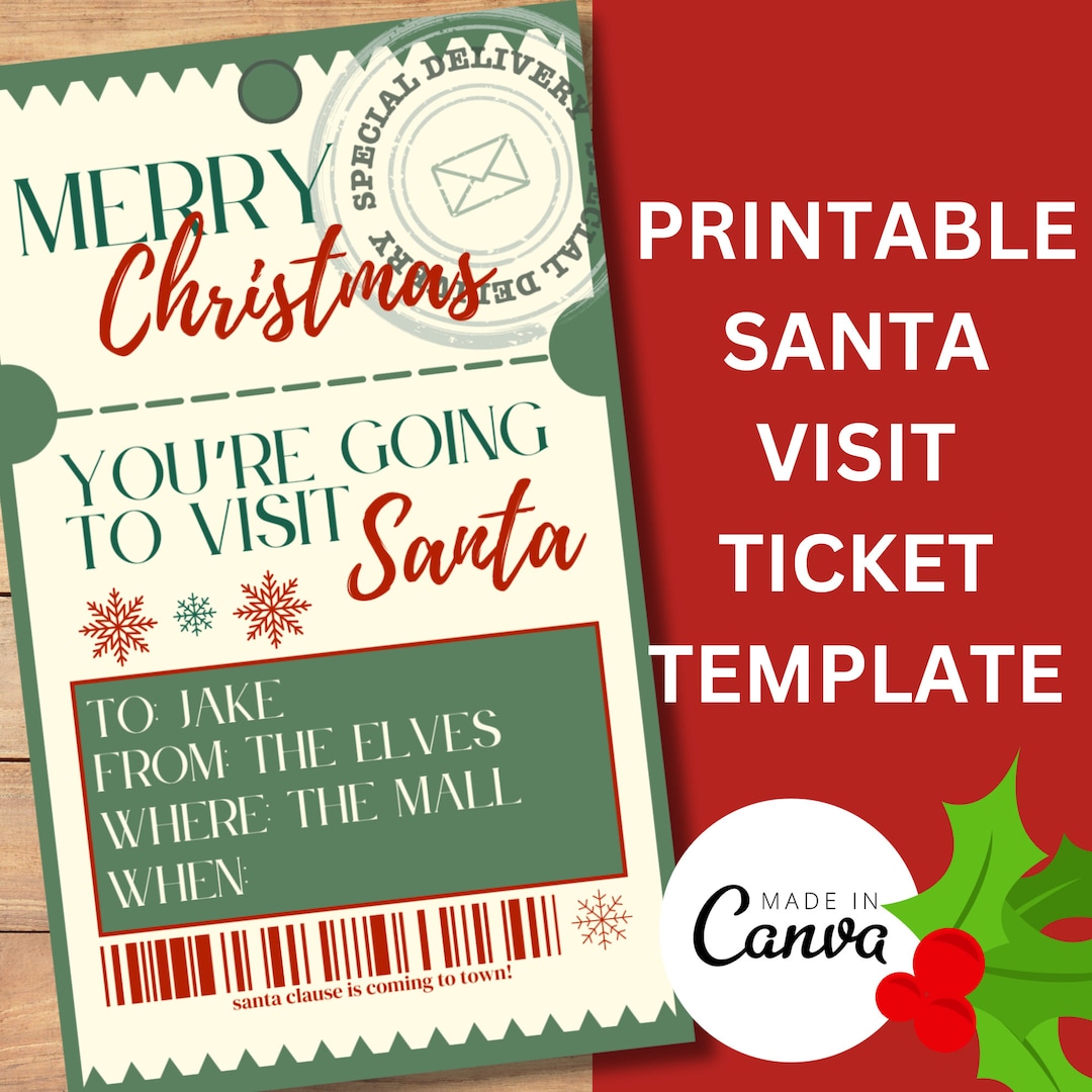 Christmas Santa Tag Template, Surprise Ticket, Printable Custom Event ...