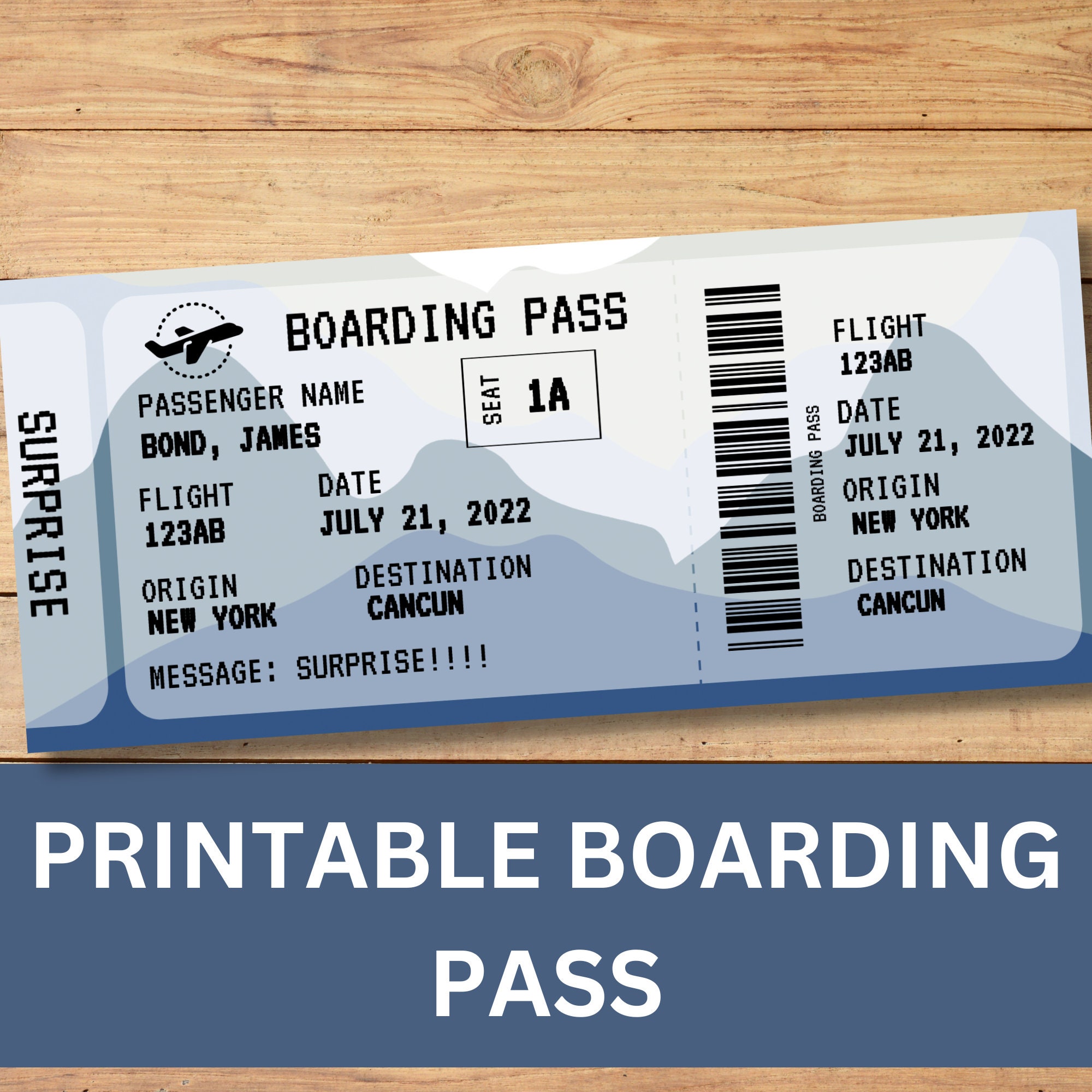 Boarding Pass Template, Surprise Trip Announcement, Printable Airplane ...
