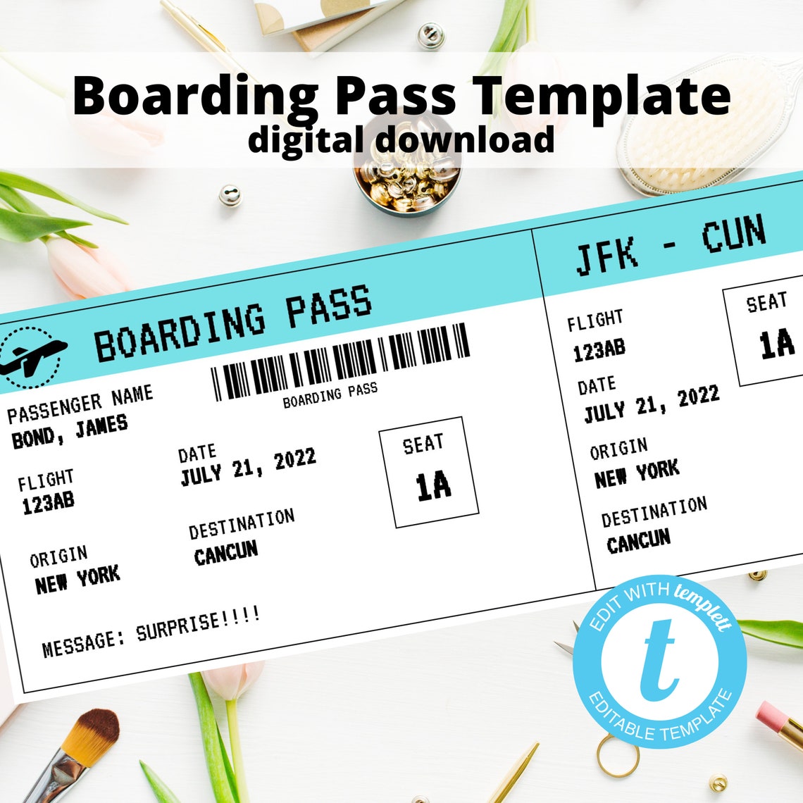 Printable Boarding Pass Template Custom Ticket Gift Voucher | Etsy