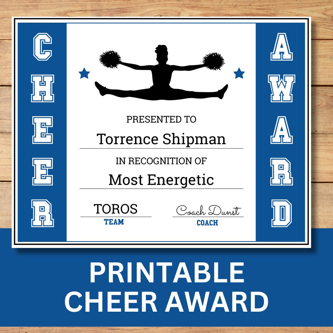 Customizable Cheerleader Award Certificate, Printable 8.5x11 Sport ...