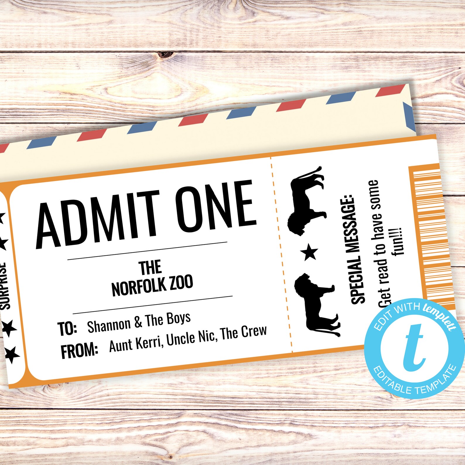Zoo Pass Ticket Template Surprise Announcement Printable - Etsy
