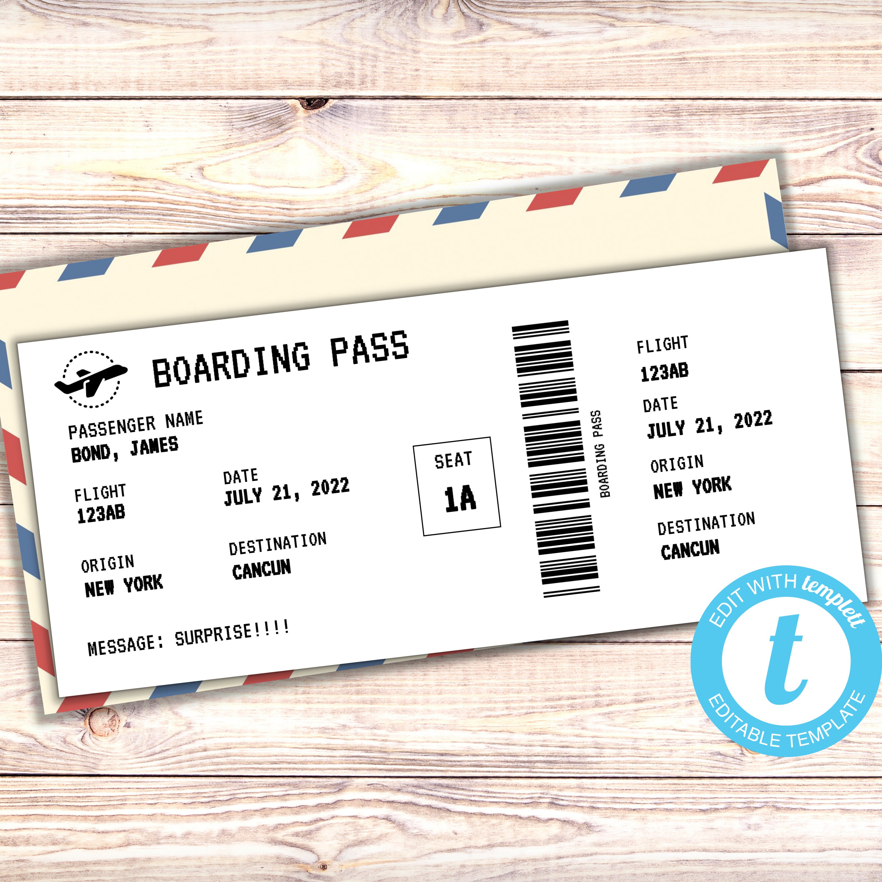 Boarding Pass Template Surprise Trip Announcement Printable - Etsy