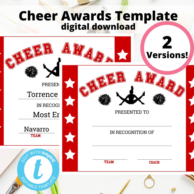 Customizable Cheerleader Award Certificate, Printable 8.5x11 Sport ...