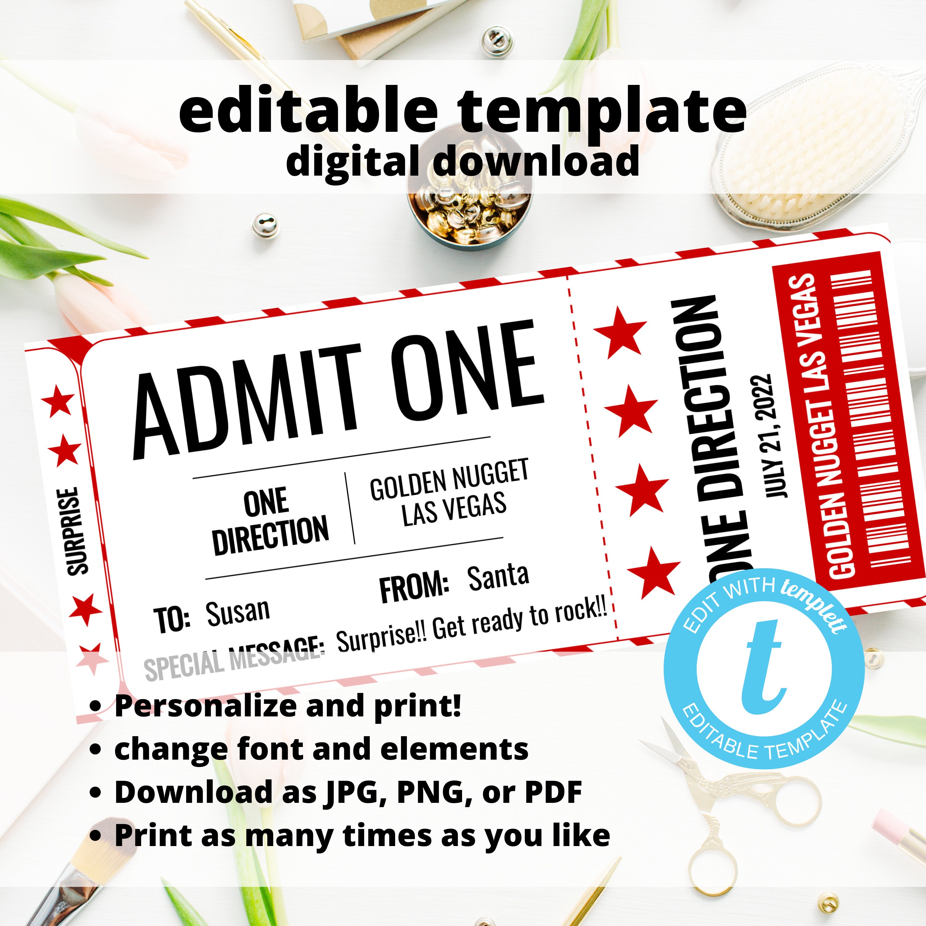 Concert Ticket Template, Surprise Show Announcement, Printable Custom ...