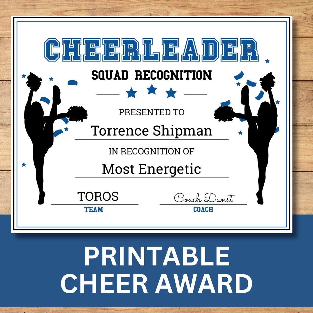 Customizable Cheerleader Award Certificate, Printable 8.5x11 Sport ...