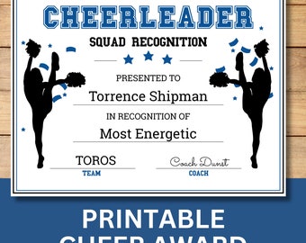 Cheerleading Certificate Cheerleading Award Editable - Etsy