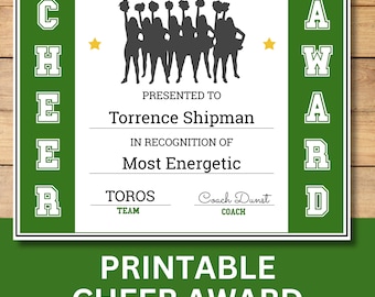 Cheerleading Certificate Cheerleading Award Editable - Etsy