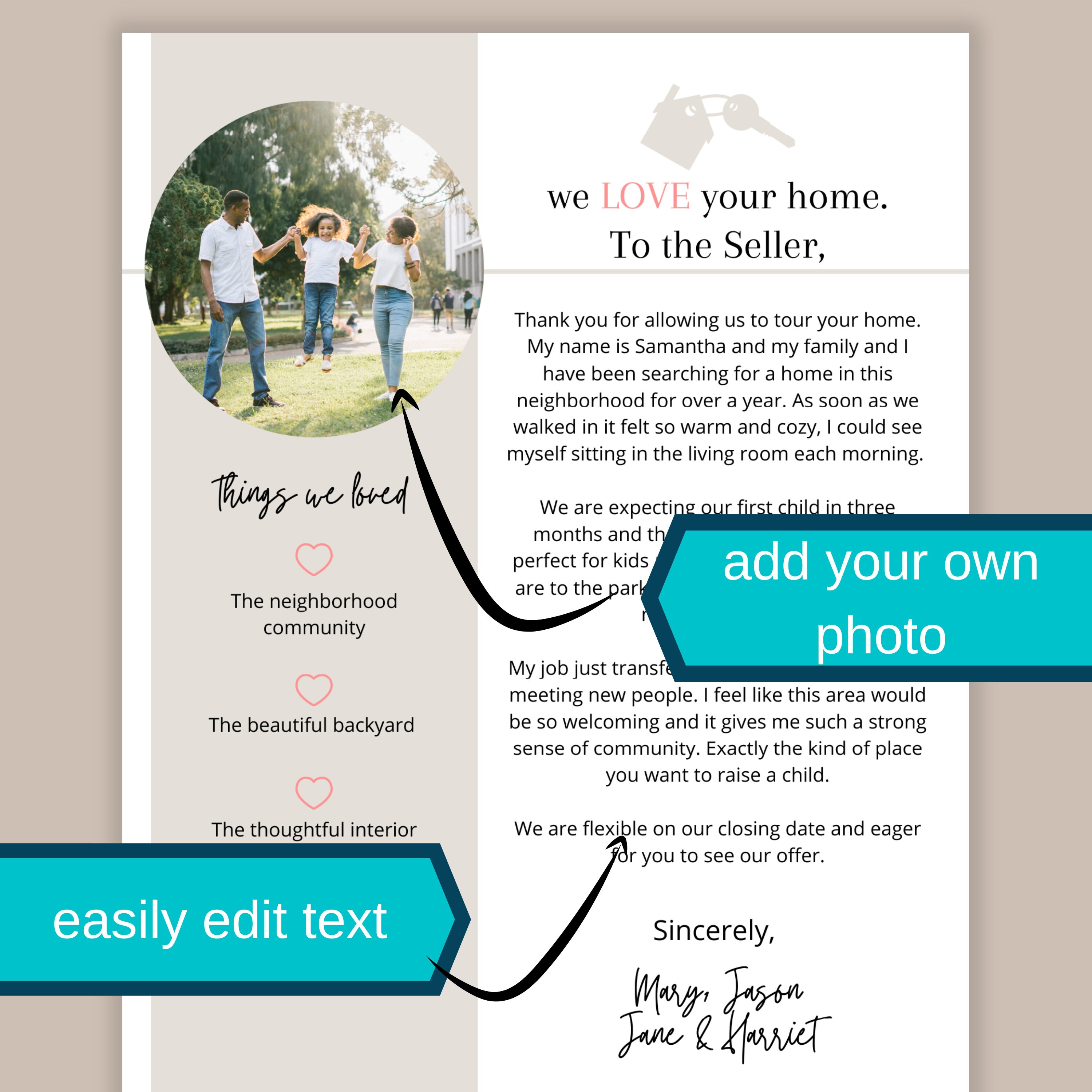 Editable Home Offer Love Letter Template, Letter to Seller, Home Buyer ...