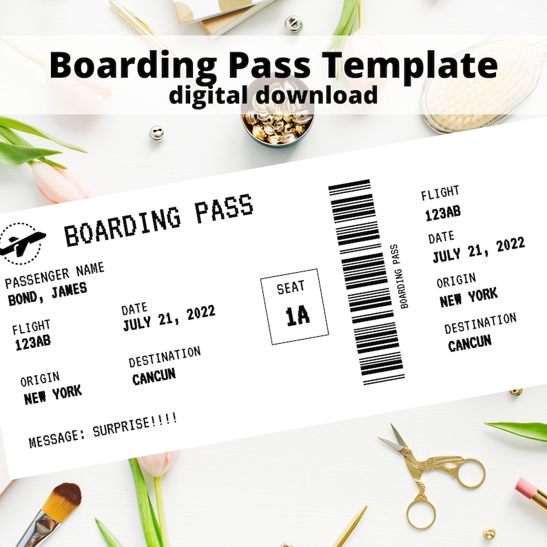 Boarding Pass Template Surprise Trip Announcement Printable - Etsy